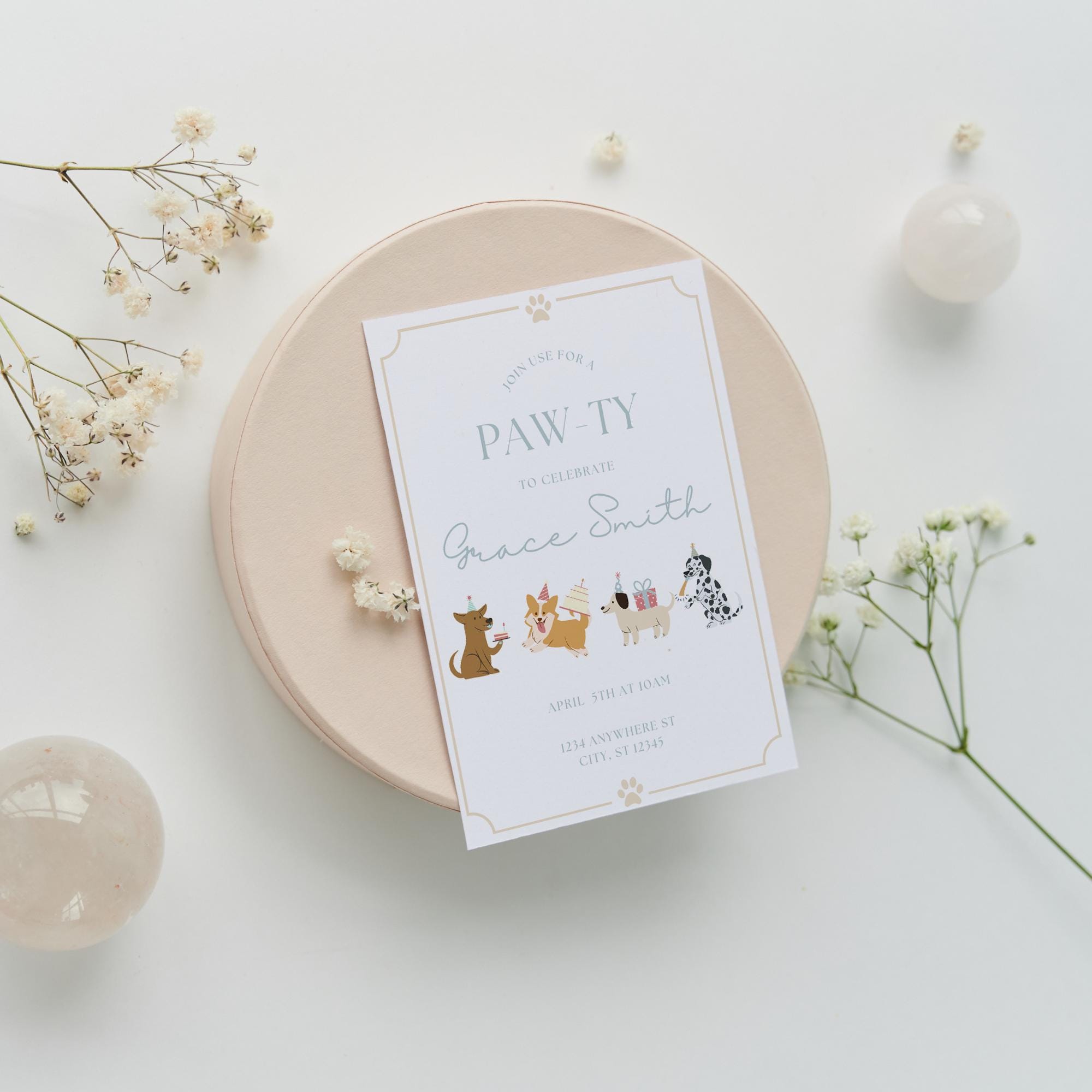 Birthday Pawty Dogs - Pawty Dogs - Puppy Party - Cute Invite - Editable ...