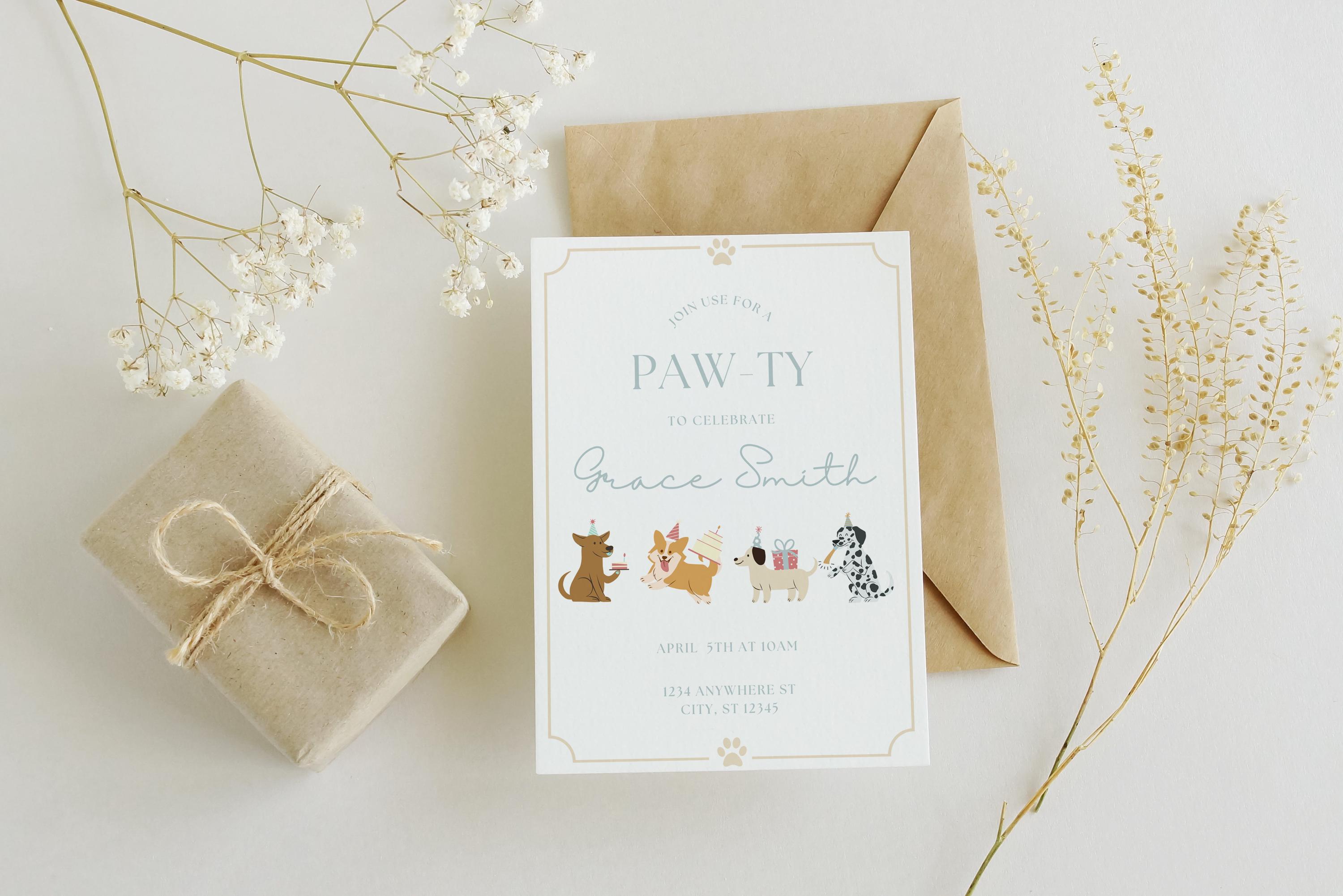 Birthday Pawty Dogs - Pawty Dogs - Puppy Party - Cute Invite - Editable ...