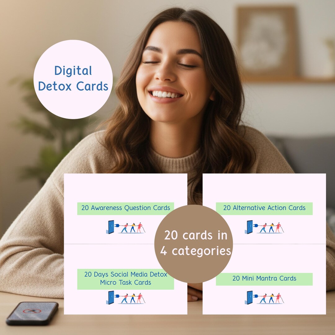 Social Media Detox Cards: 80 Printable Prompts for Digital Wellness ...