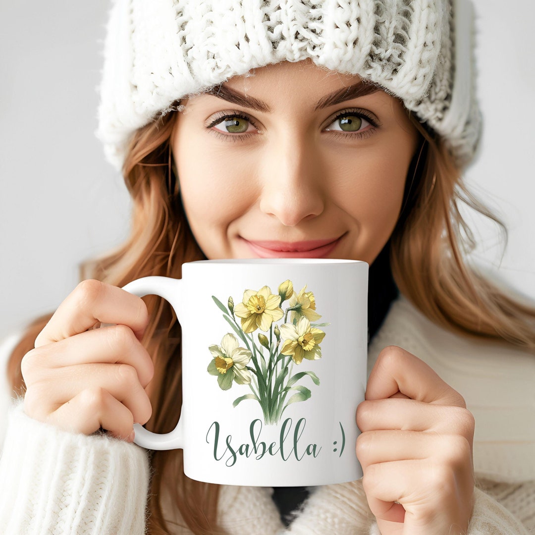 Custom March Birth Flower Mug, Ceramic Floral Mugs, Flower Coffee Mug ...
