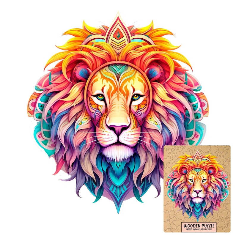 Lion Wooden Puzzle for Adults and Kids - Magic Animals Collection ...