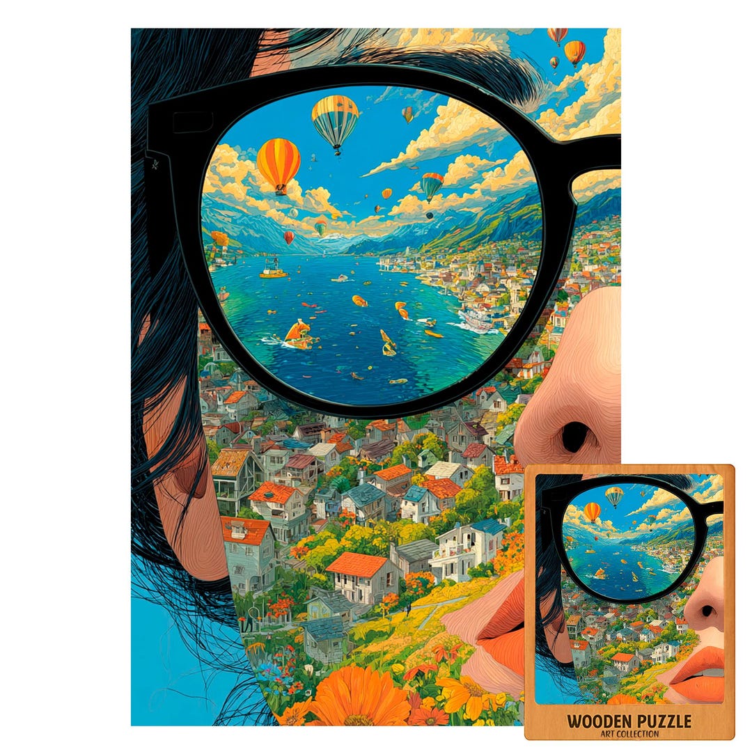 Seaside View Wooden Puzzle | Woman Sunglasses Reflection With Hot Air ...