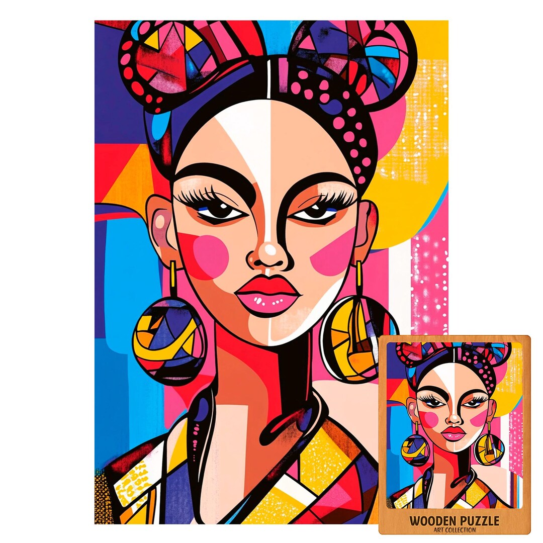 Urban Diva Wooden Puzzle – Bold Cubist Woman With Bright Colors and ...