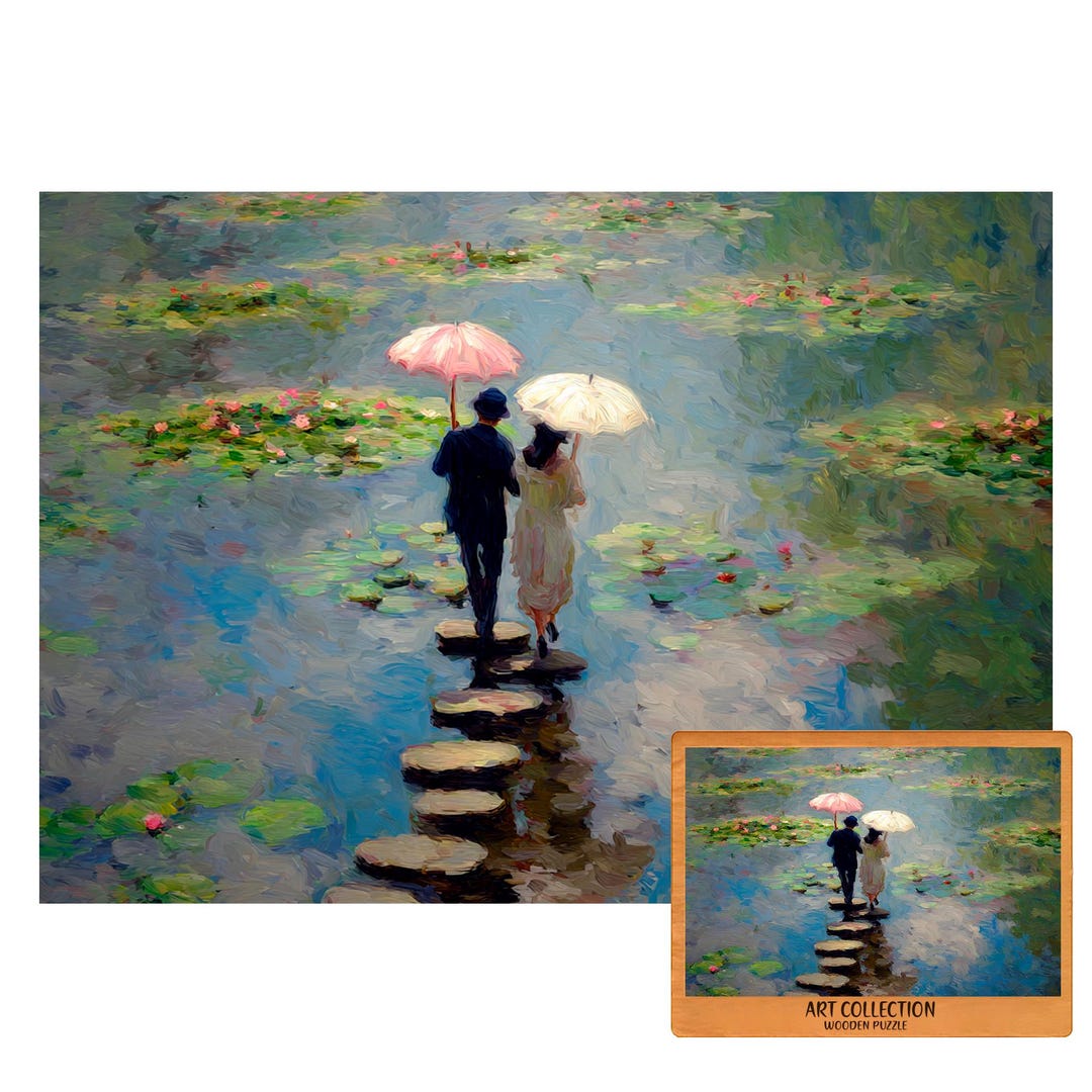 Monet-inspired Wooden Puzzle – Romantic Couple on Lily Pond ...