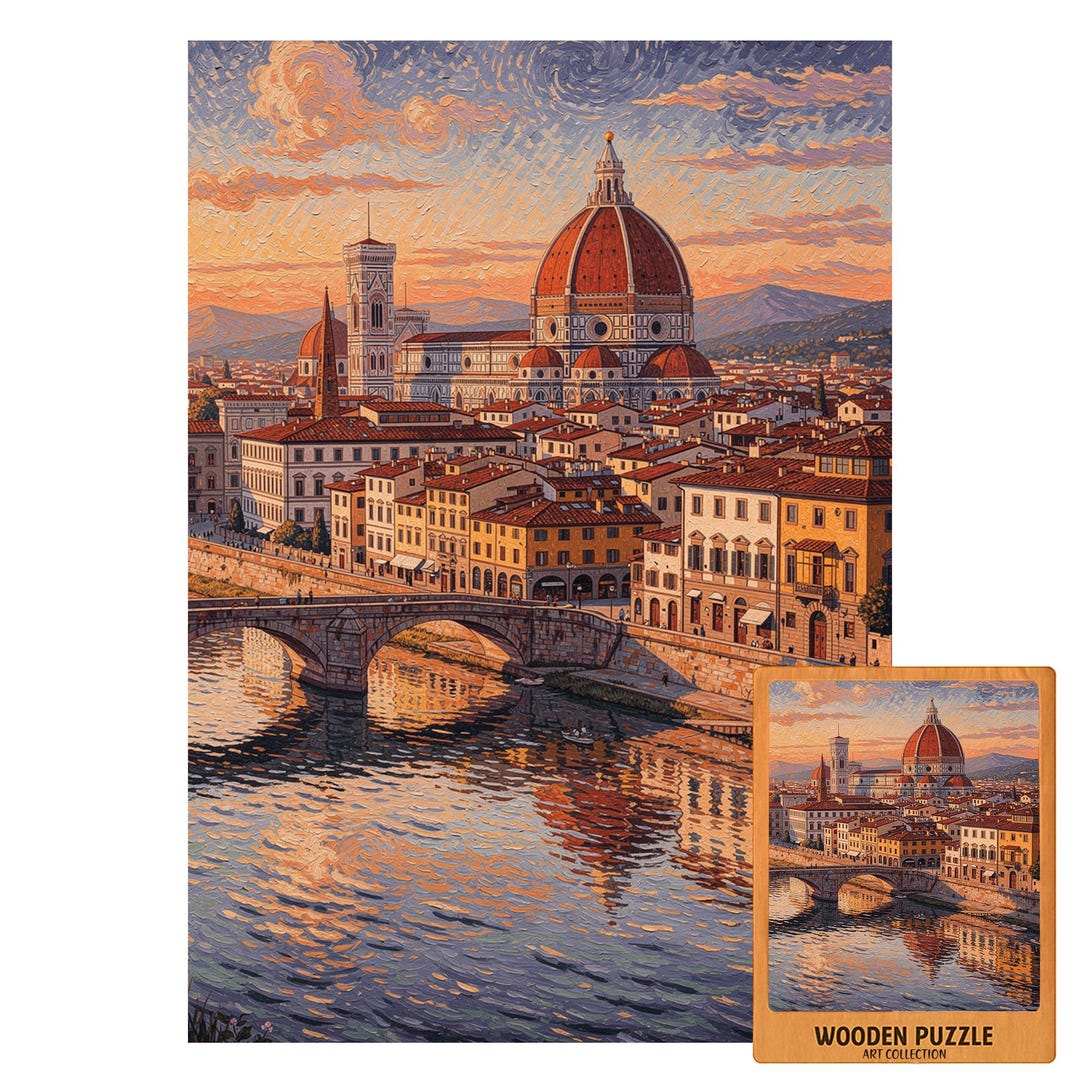 Florence Wooden Puzzle – Duomo Sunset Over Arno River – Italy City ...