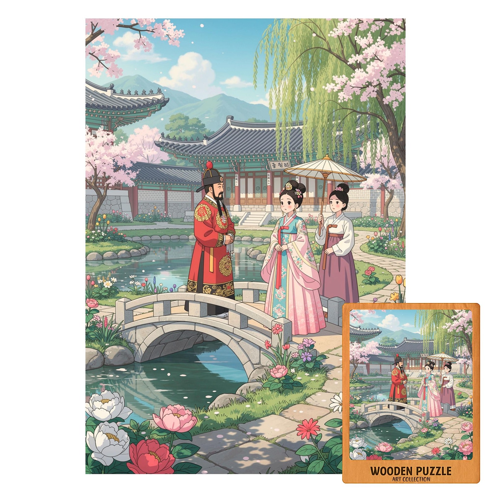 Korean Palace Garden Wooden Puzzle – Hanbok Princess, Emperor & Cherry ...