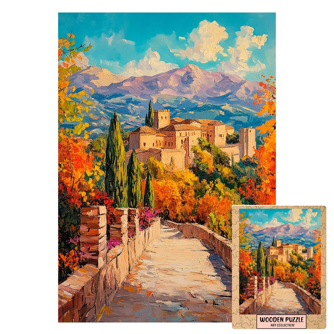 Alhambra Puzzle | Granada in Autumn | Van Gogh Style Spanish Landmark ...