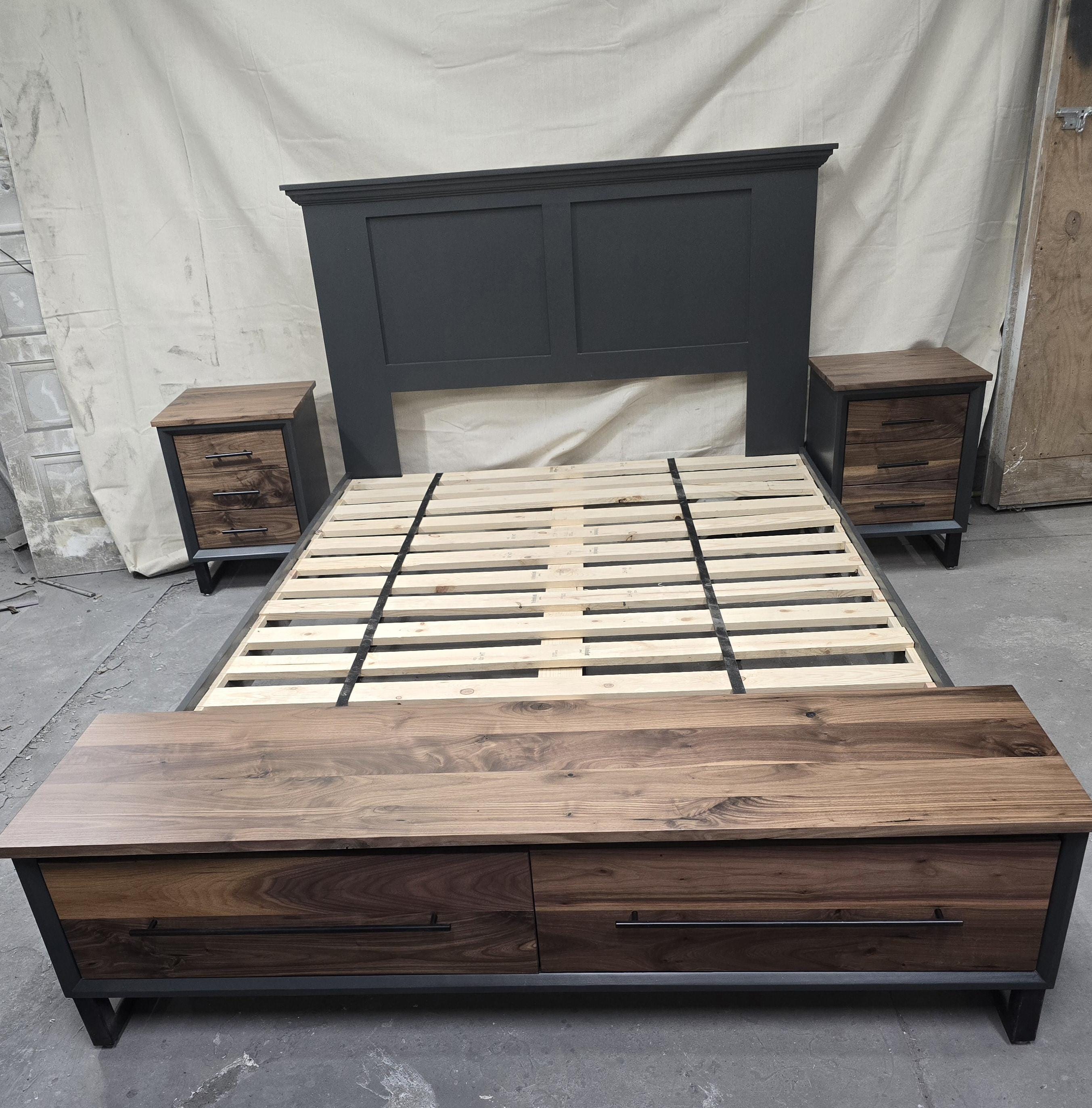 Handcrafted to Order. Footboard Bench With Storage Dark Grey With ...