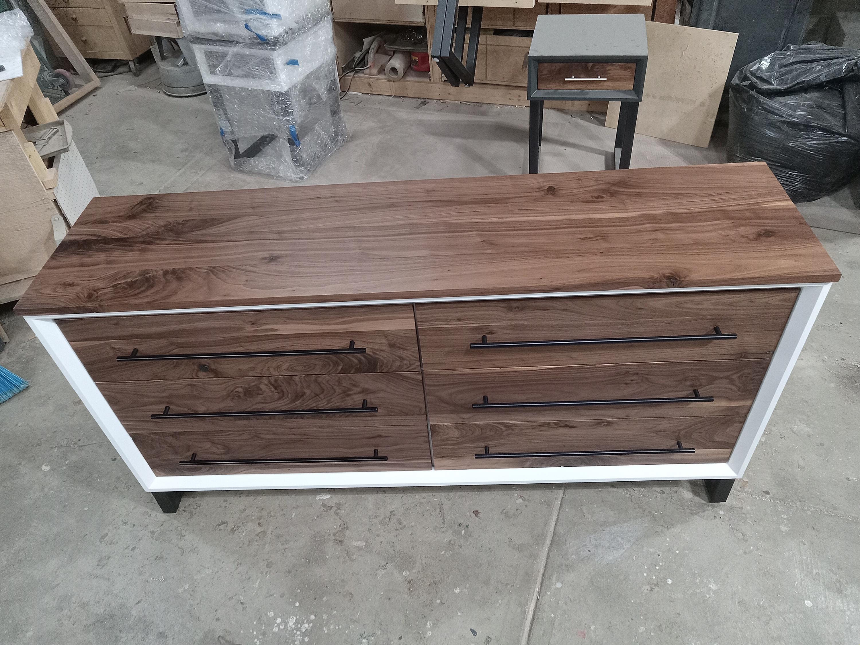 Handcrafted White and Real Walnut Face and Top 60" 6 Drawer Dresser on ...