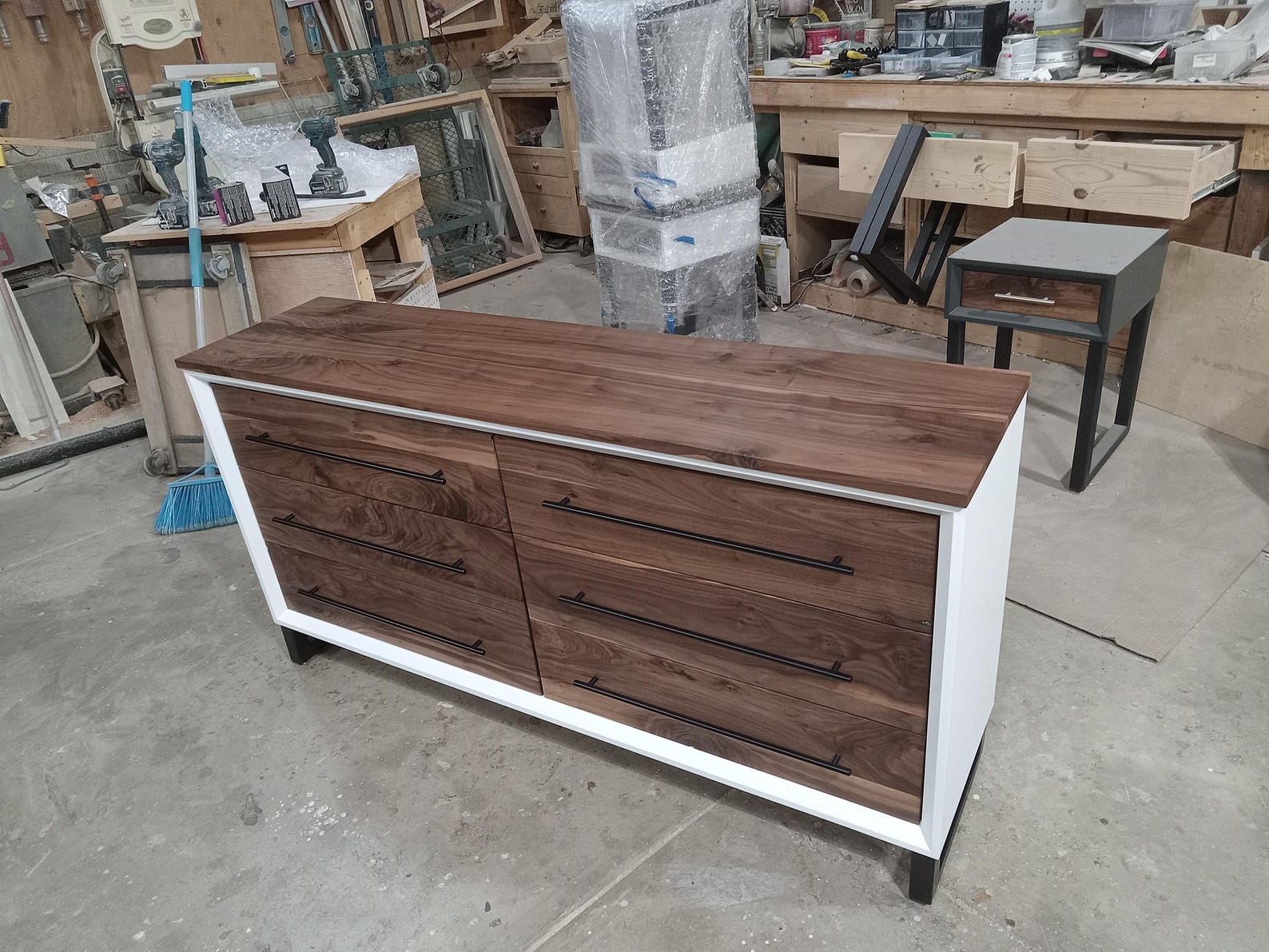 Handcrafted White and Real Walnut Face and Top 60" 6 Drawer Dresser on ...
