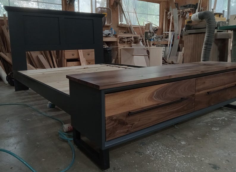 Handcrafted to Order. Footboard Bench With Storage Dark Grey With ...