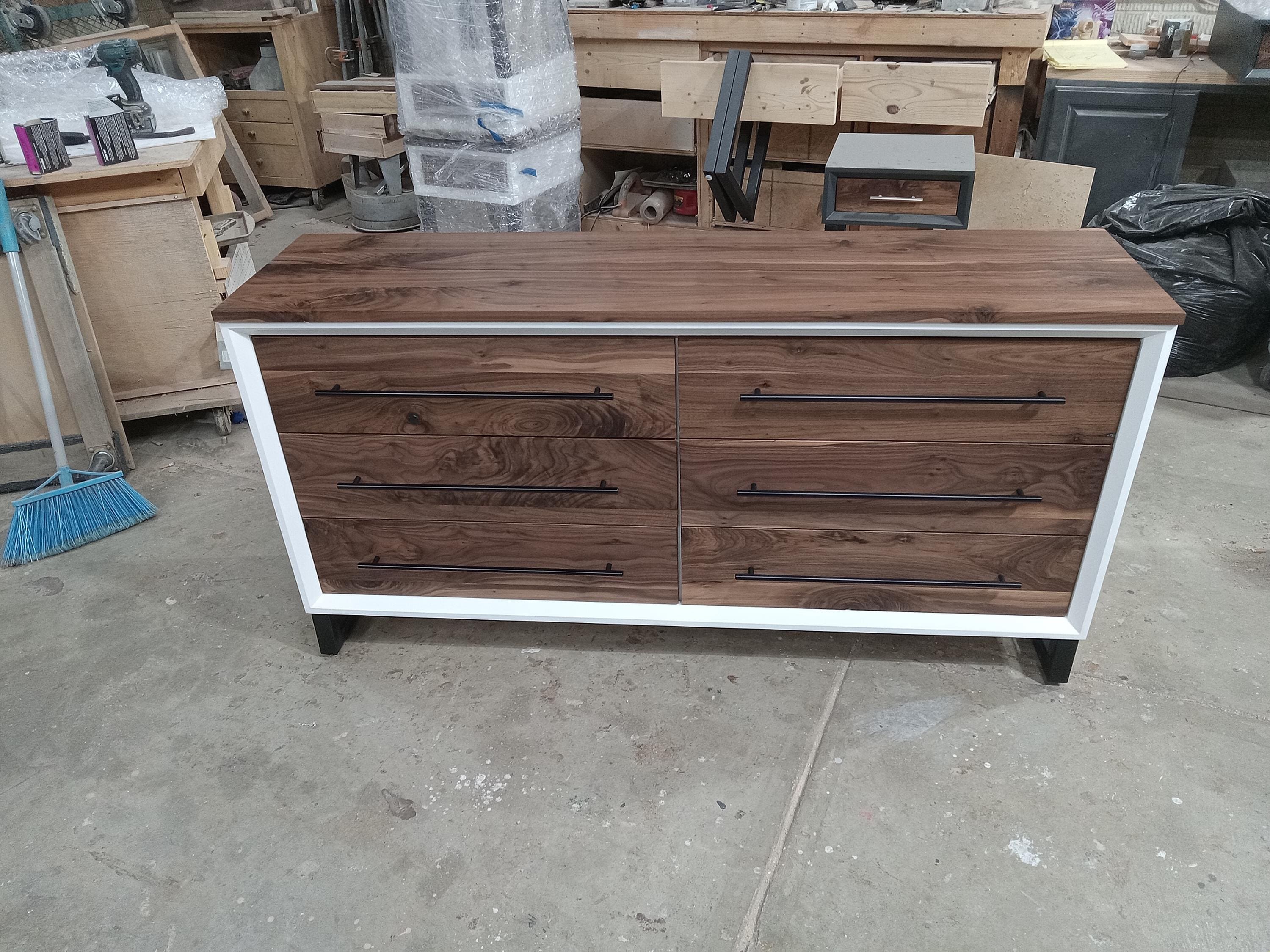 Handcrafted White and Real Walnut Face and Top 60" 6 Drawer Dresser on ...