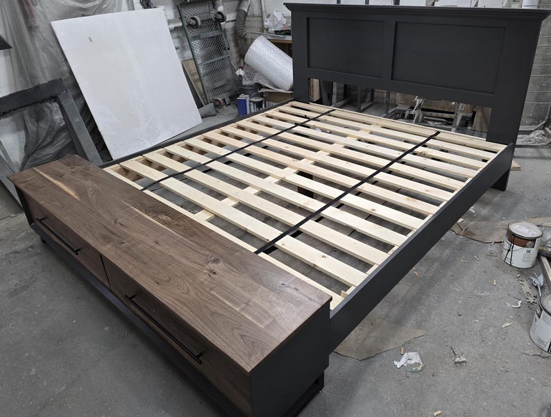 Platform Bed With Built in Bench With Storage. Walnut Tops and Fronts ...