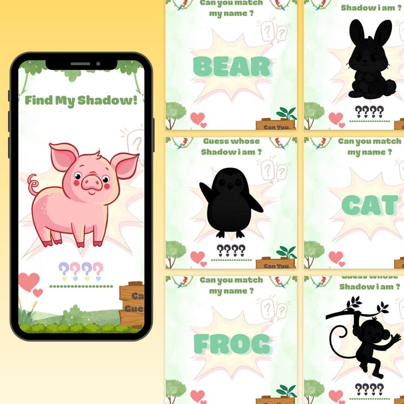 Animal Shadow Matching Game: Printable Learning Cards for Kids (PDF ...