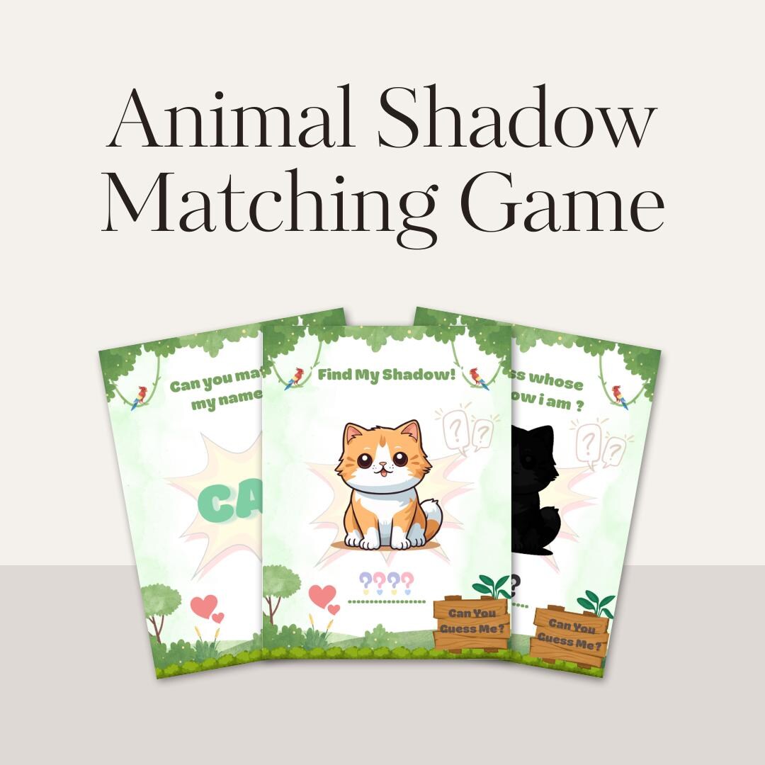 Animal Shadow Matching Game: Printable Learning Cards for Kids (PDF ...