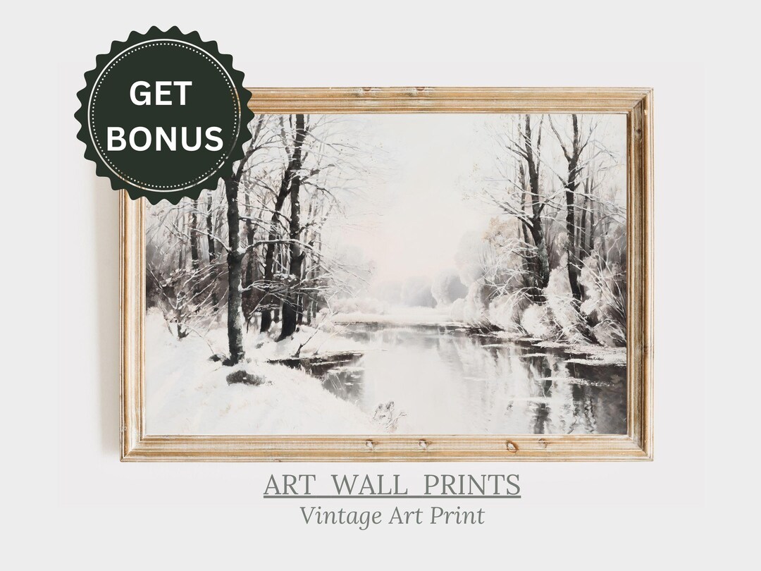 Muted Snowy Winter Landscape PRINTABLE Painting Bedroom Decor ...