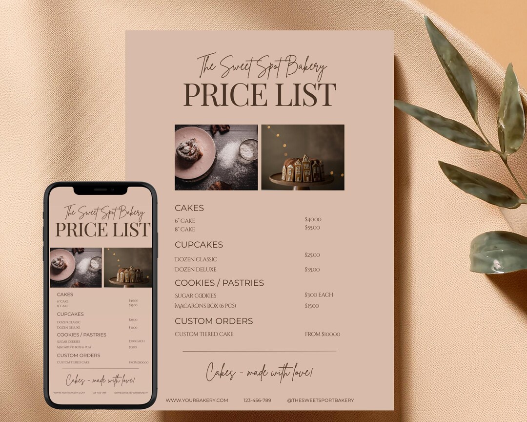 Bakery Price Guide Template Bakery Pricing List Cake Business Templates ...