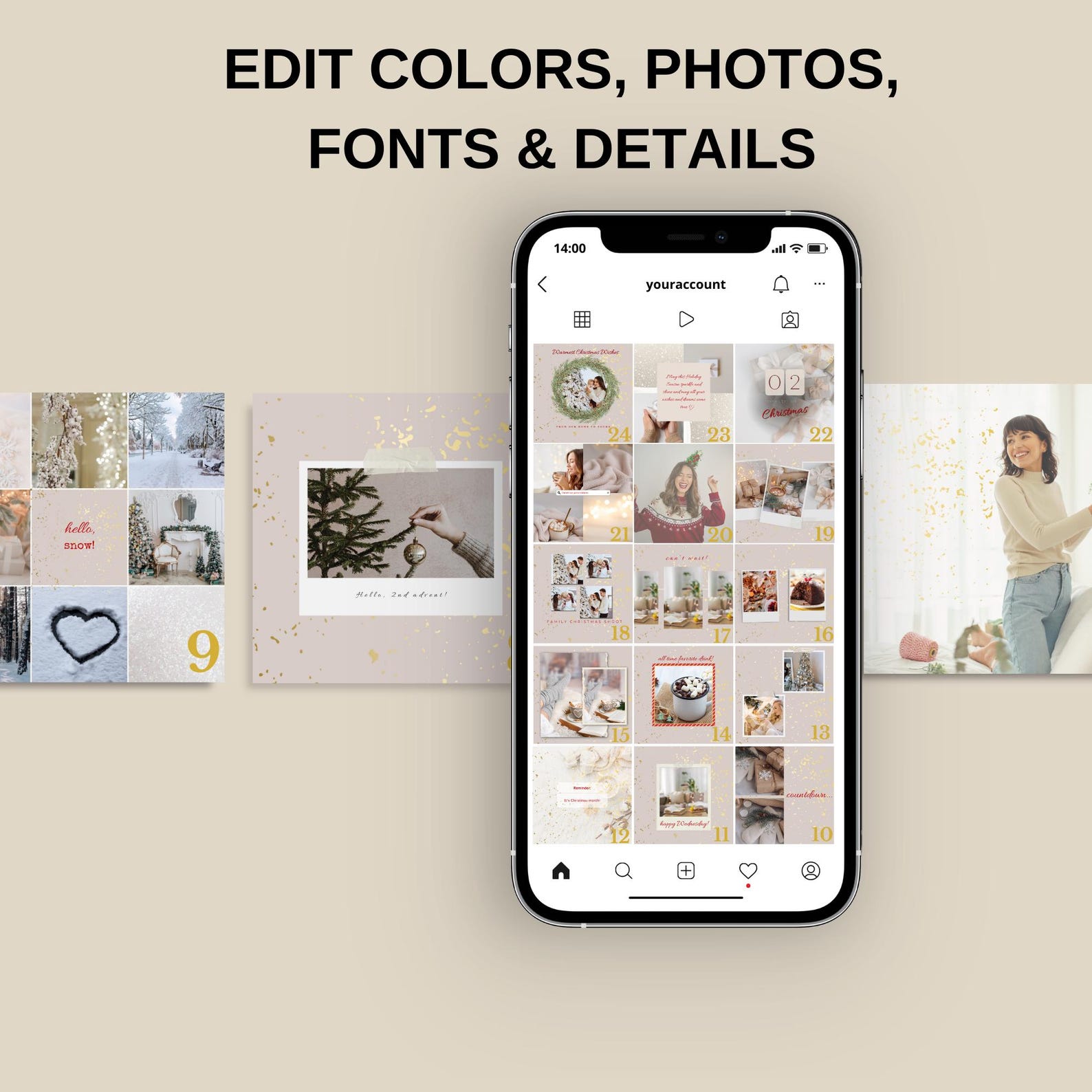 Aesthetic Christmas Advent Calendar Instagram Template Bundle Editable ...
