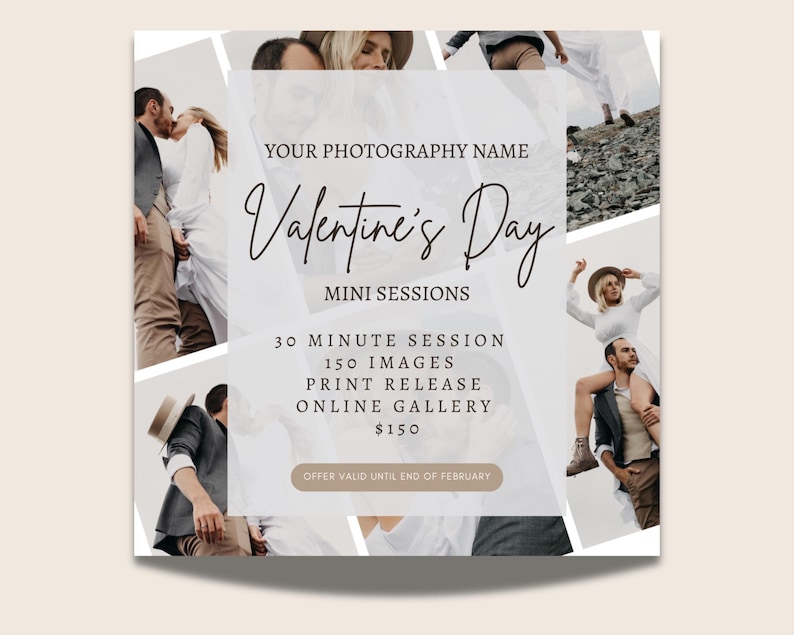 Valentine’s Day Mini Session Template, 5x5in Photographer Flyer, Canva ...