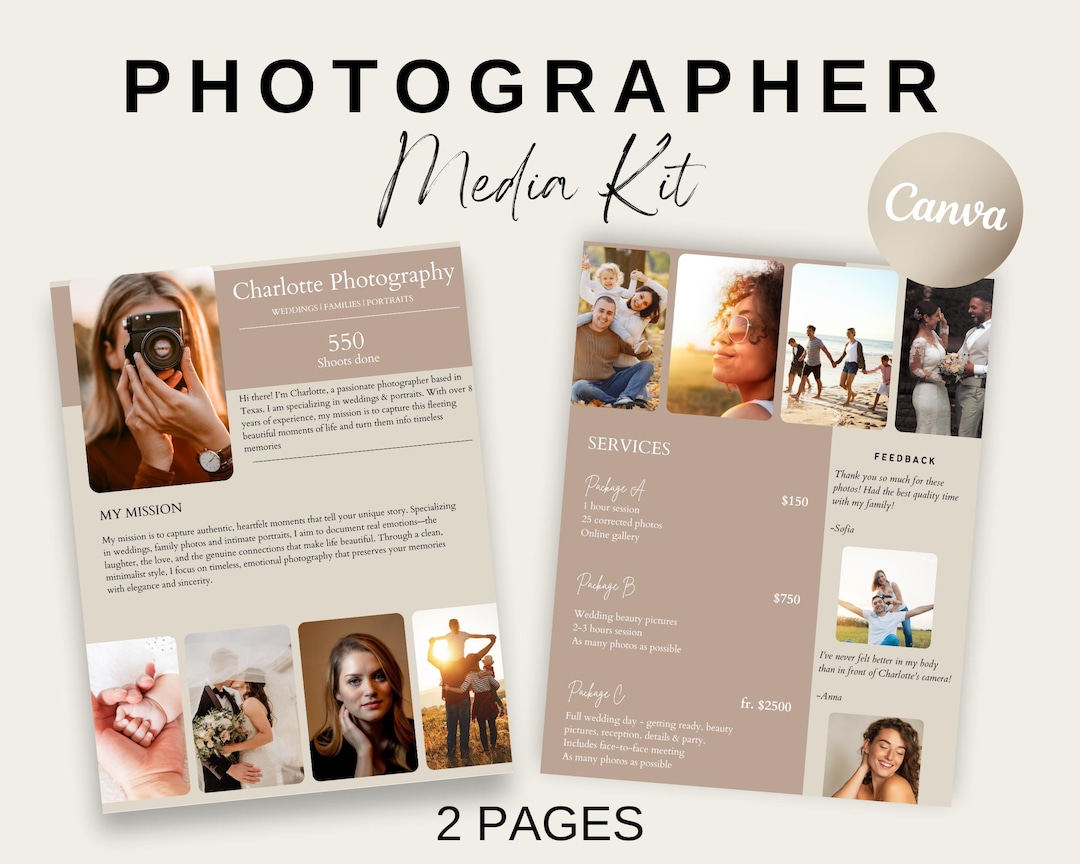 Photographer Media Kit Template Influencer Media Kit Fully Editable ...