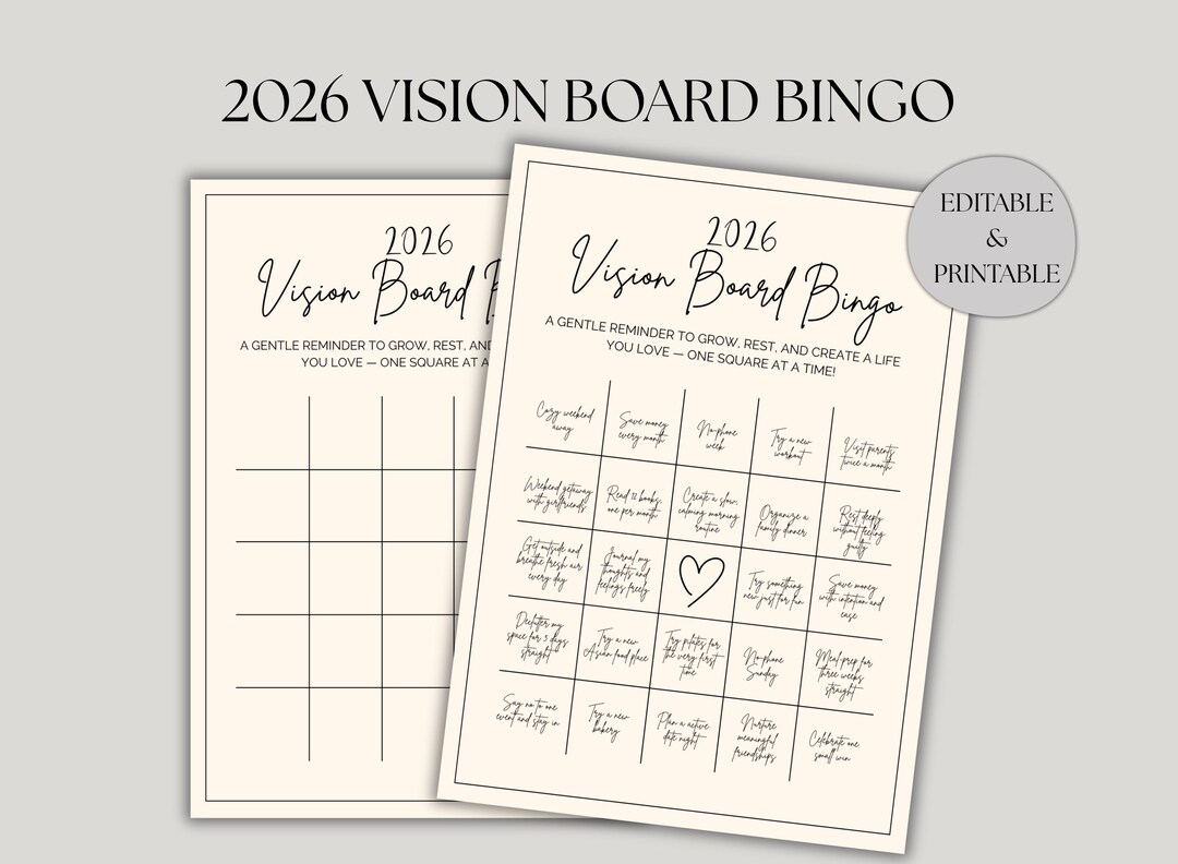 2026 Vision Board Bingo Digital Vision Board Printable Vision Board New Year Bingo Printable ...