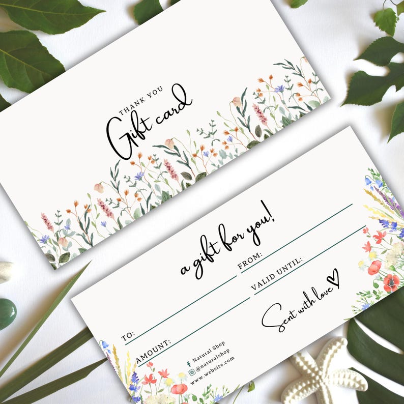 Boho Floral Gift Card Template: Printable Thank You Voucher Gift ...