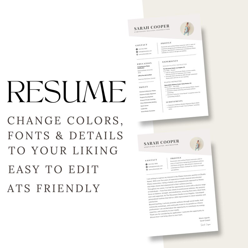 Pilates Instructor Resume Template: Modern Fitness Coach CV, Resume ...