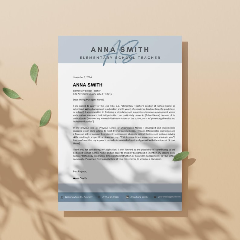 Teacher Resume Template: Modern CV, Cover Letter Elementary School ...