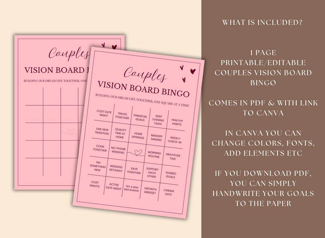 2026 Couples Vision Board Bingo Template Relationship Goals Bingo ...