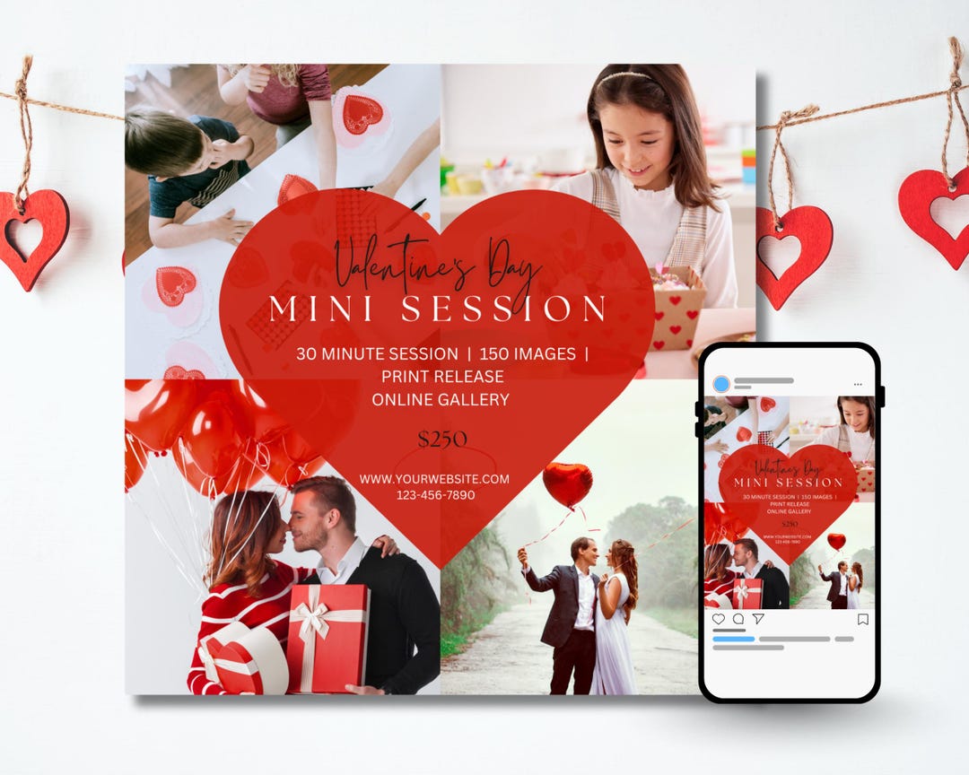 Valentine’s Day Mini Session Flyer Template 5x5 Photography Promo Canva ...