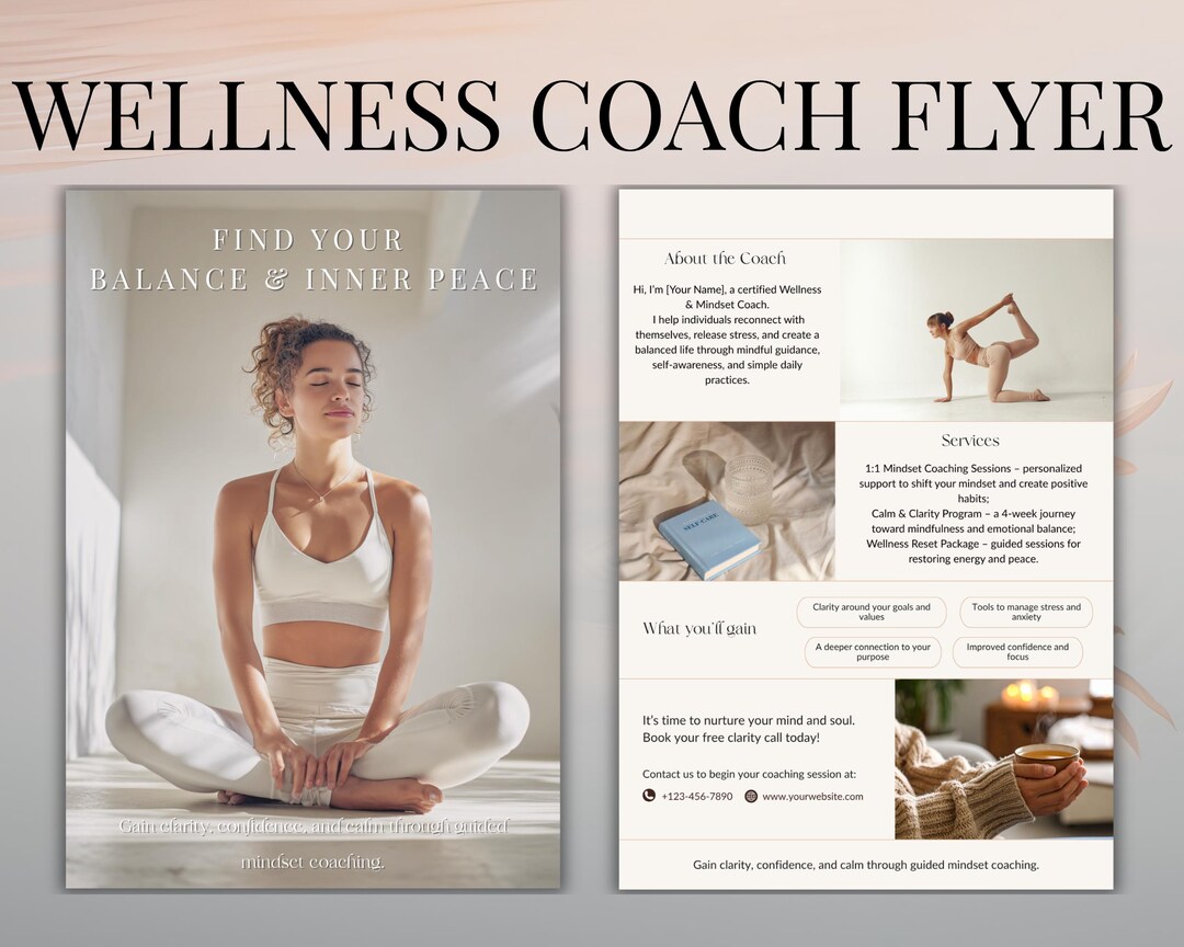 Wellness Coach Flyer Template: Beige & Sage Canva Design - Etsy