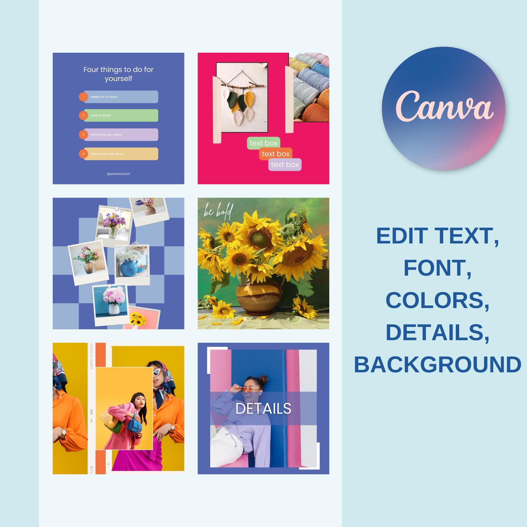 Instagram Template Bright Colors Canva Editable Template Bright and ...