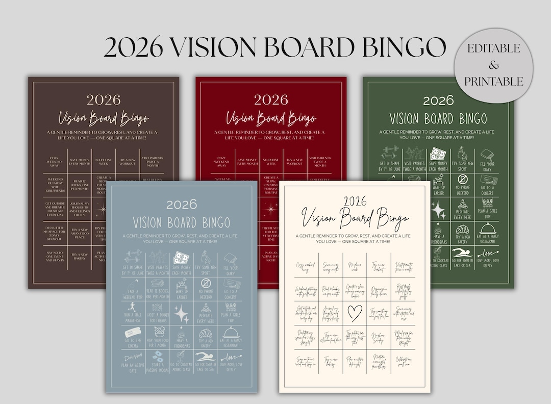 2026 Vision Board Bingo Digital Vision Board Printable Vision Board Bundle New Year Printable ...