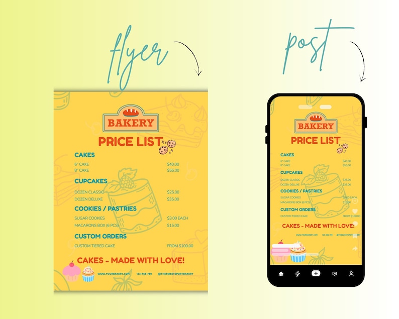 Editable Bakery Pricing Guide Template Colorful Cake Business Price ...