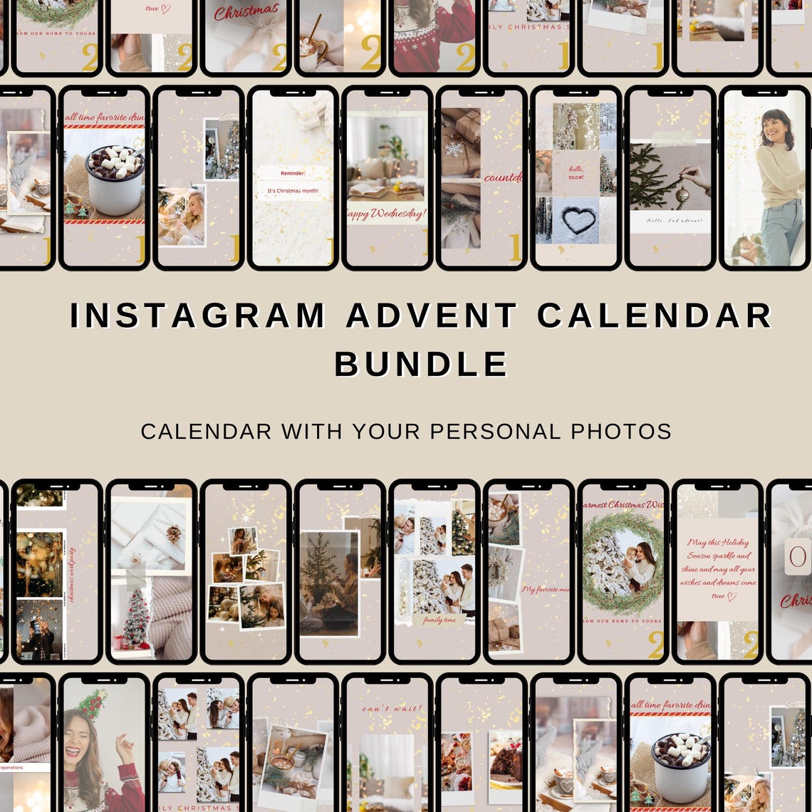 Aesthetic Christmas Advent Calendar Instagram Template Bundle Editable ...