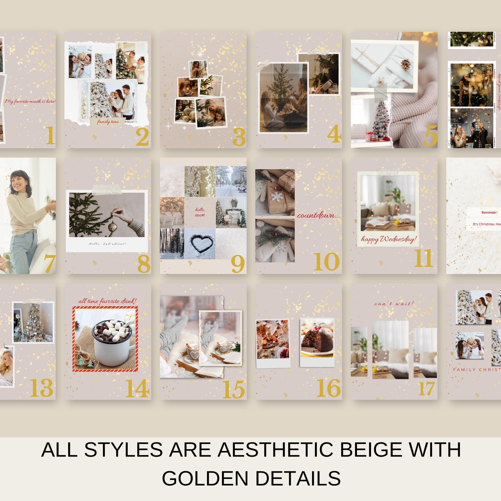 Aesthetic Christmas Advent Calendar Instagram Template Bundle Editable ...
