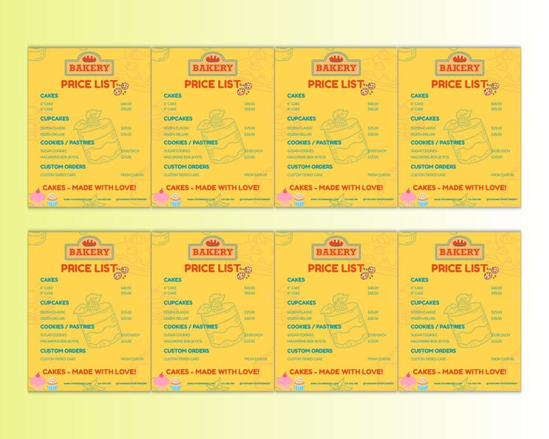 Editable Bakery Pricing Guide Template: Colorful Cake Business Price ...