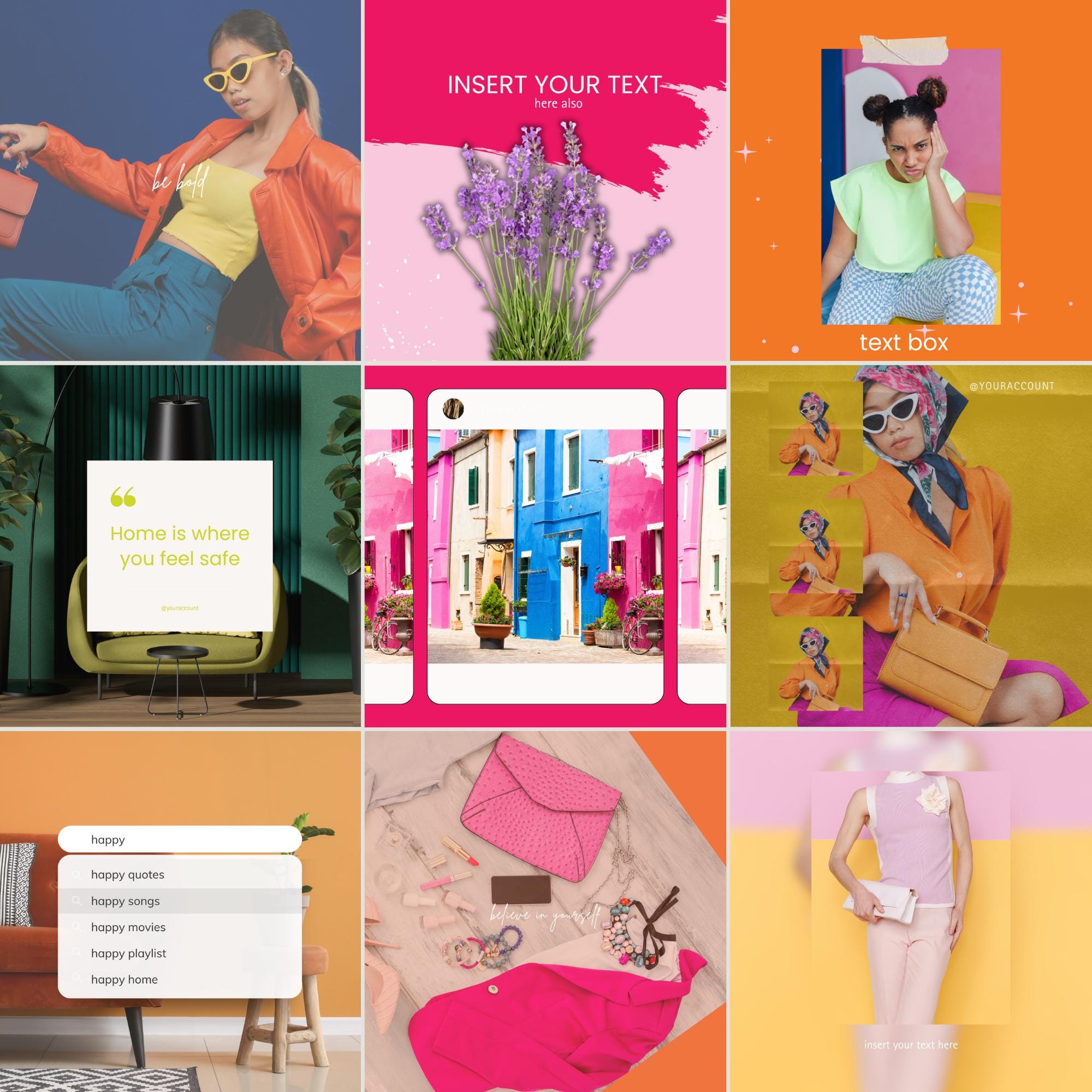 Instagram Template Bright Colors Canva Editable Template Bright and ...