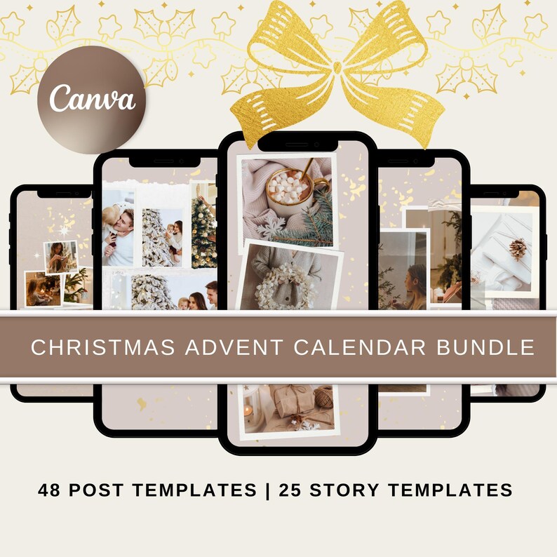Aesthetic Christmas Advent Calendar Instagram Template Bundle Editable ...