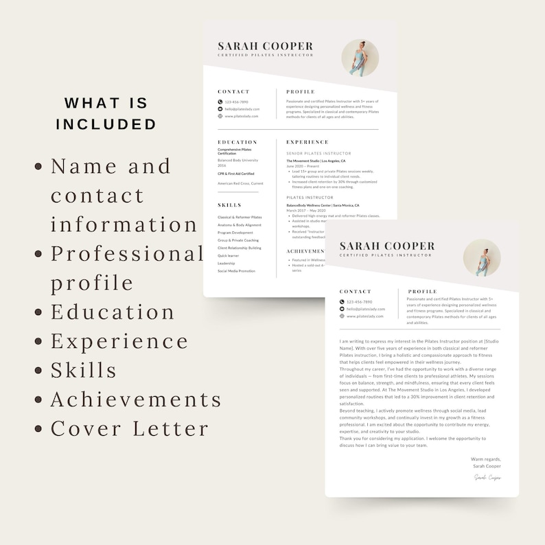 Pilates Instructor Resume Template: Modern Fitness Coach CV, Resume ...