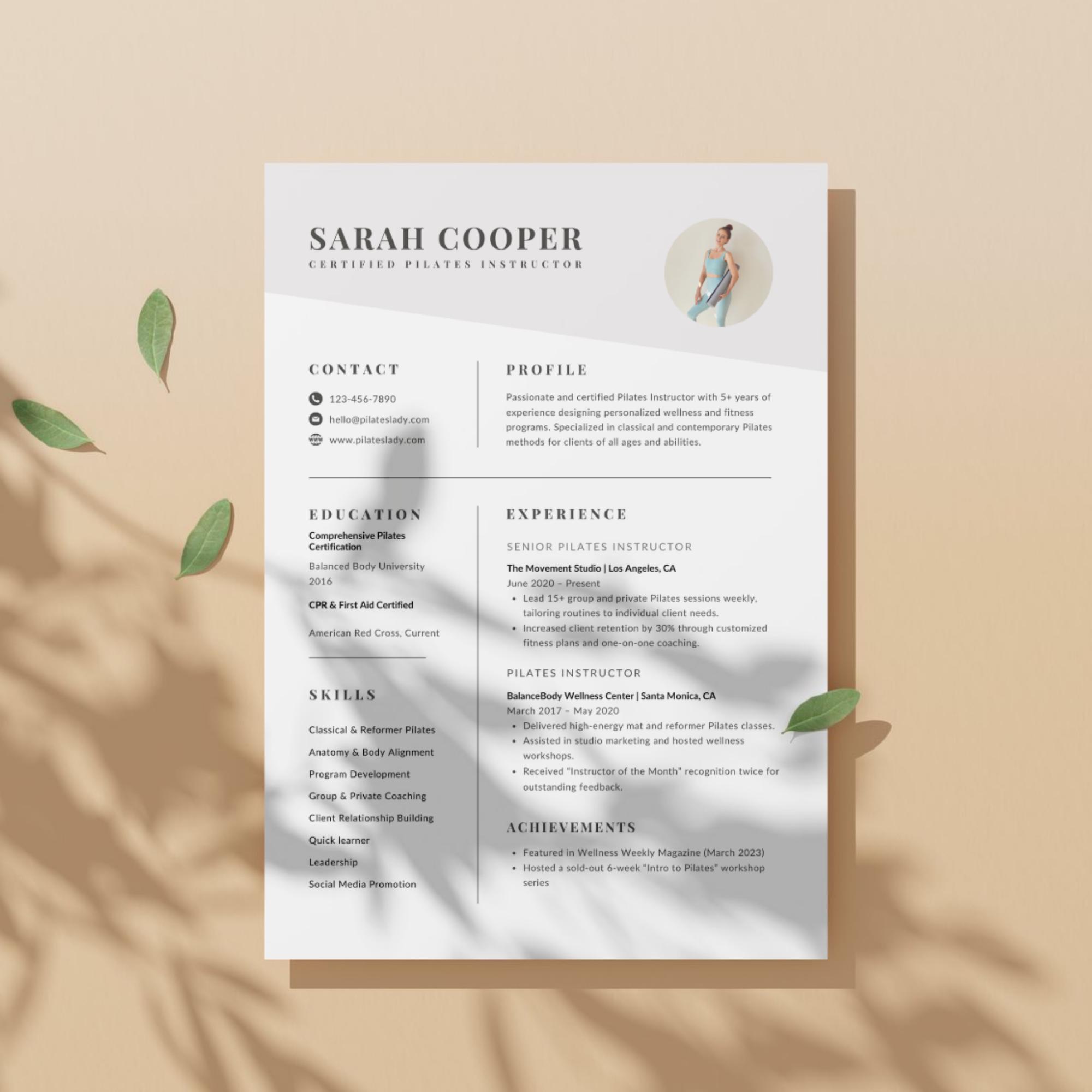 Pilates Instructor Resume Template: Modern Fitness Coach CV, Resume ...