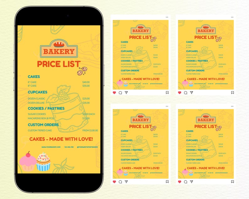 Editable Bakery Pricing Guide Template Colorful Cake Business Price ...
