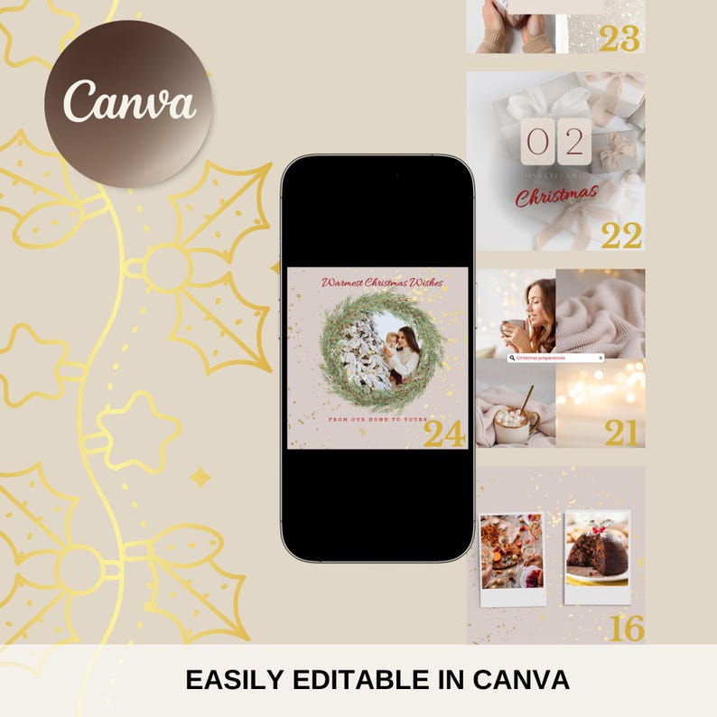 Aesthetic Christmas Advent Calendar Instagram Template Bundle Editable ...