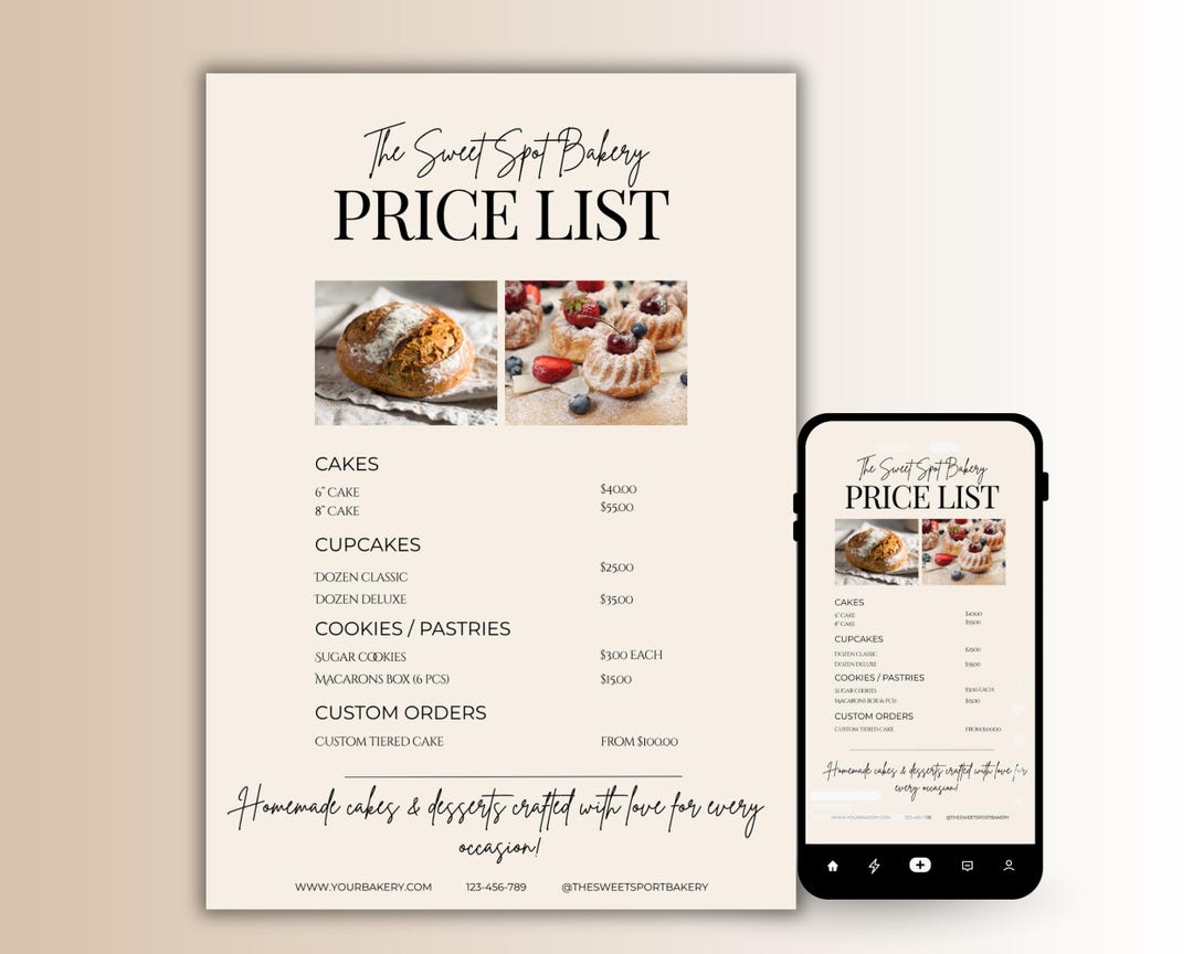 Bakery Pricing Guide Template Cake Business Price List Cookie Menu ...