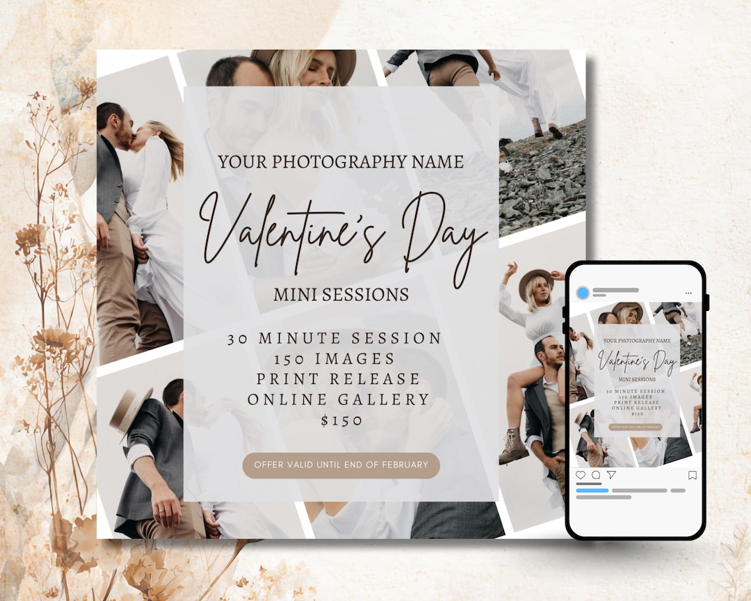 Valentine’s Day Mini Session Template, 5x5in Photographer Flyer, Canva ...