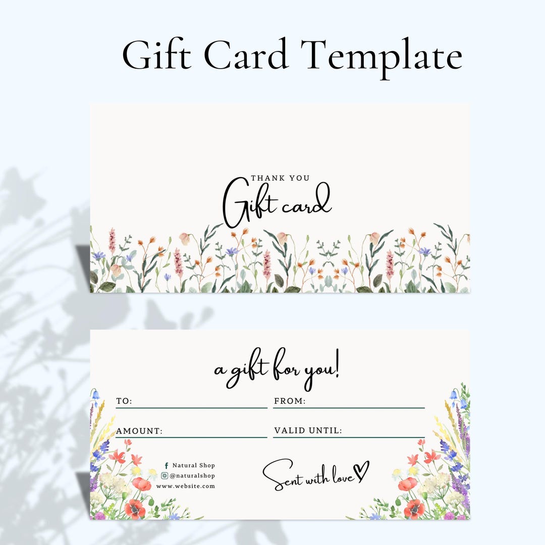 Boho Floral Gift Card Template: Printable Thank You Voucher Gift ...
