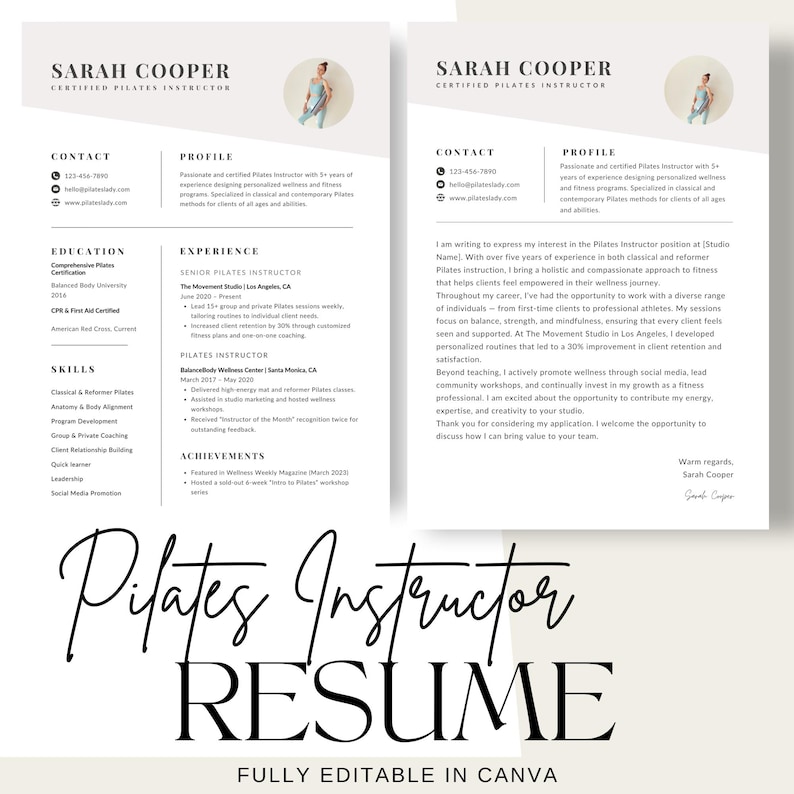 Pilates Instructor Resume Template: Modern Fitness Coach CV, Resume ...