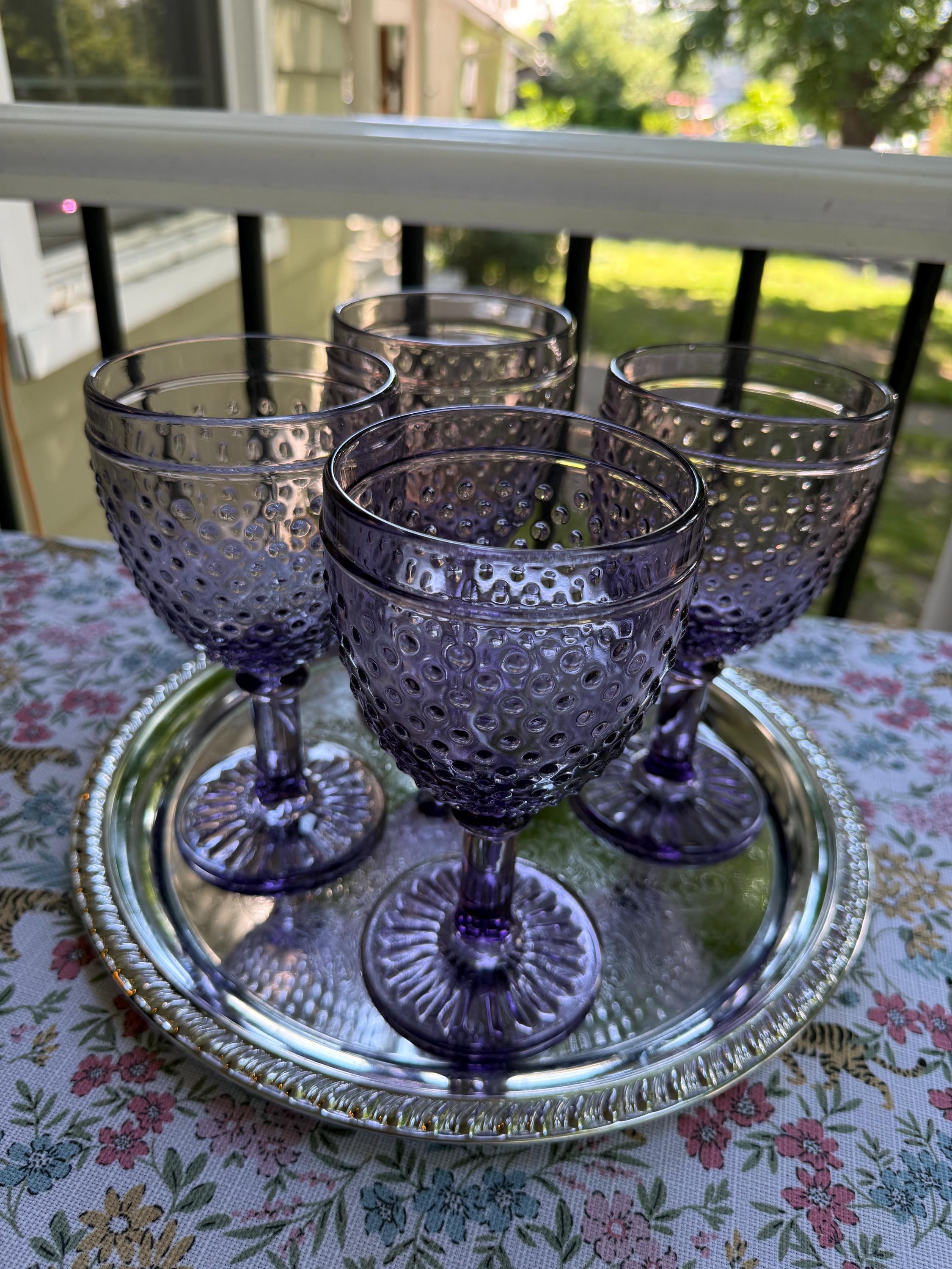 Set of 2 Vintage LE Smith Amethyst Hobnail Goblets Purple Textured ...