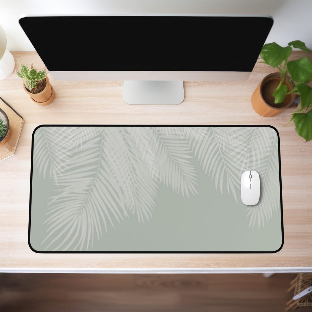 Palm Desk Mat Sage Green Floral Mouse Pad, Botanical Home Decor, Laptop ...