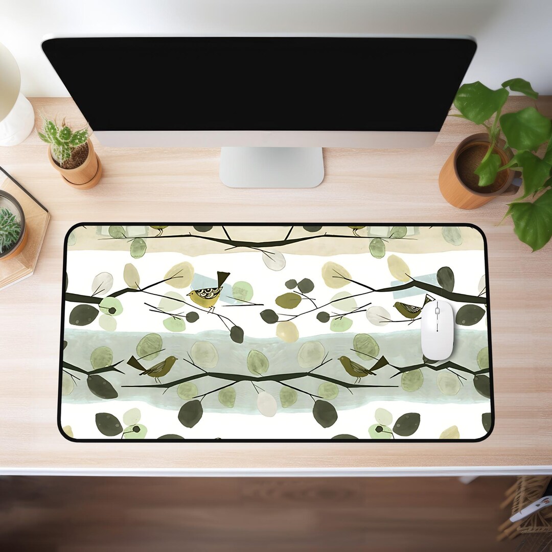 Botanical Birds Desk Mat, XXL Green Nature Lovers Mouse Pad, Home Decor ...